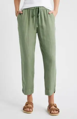 Caslon CASLON(R) Tapered Linen Pants Green Hedge