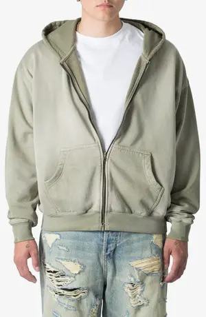 Mnml Basic Faded Cotton Zip-up Hoodie - Washed Olive