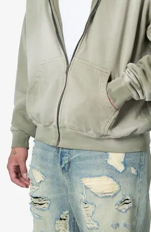 Mnml Basic Faded Cotton Zip-up Hoodie - Washed Olive