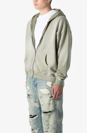 Mnml Basic Faded Cotton Zip-up Hoodie - Washed Olive
