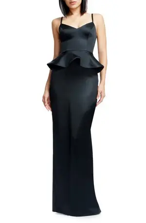 Dress The Population Akiah Satin Column Gown - Black