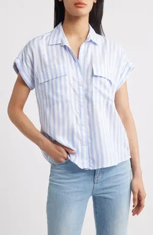 BEACHLUNCHLOUNGE Kaiana Stripe Button-up Shirt - Blue Veil