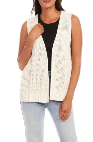 Karen Kane Open Front Cotton Sweater Vest - Cream