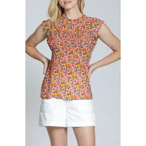 APNY APNY Floral Print Flutter Sleeve Blouse Apricot Multi
