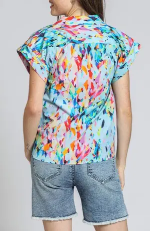 APNY Print Wrap Front High-low Cotton Top - Blue Multi
