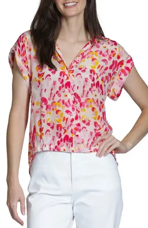APNY Print Wrap Front High-low Cotton Top - Pink Multi
