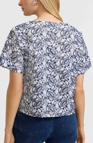 Foxcroft Isabel Floral Embroidered Cotton Top