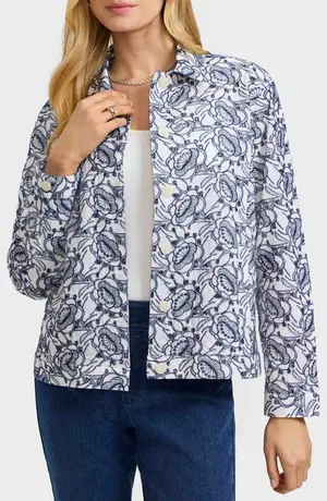 Foxcroft Thelma Cotton Eyelet Jacket - White/ Navy