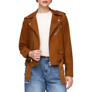 Avec Les Filles Belted Suede Moto Jacket
