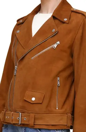 Avec Les Filles Belted Suede Moto Jacket