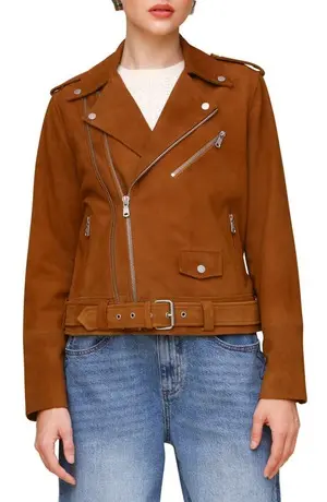 Avec Les Filles Belted Suede Moto Jacket