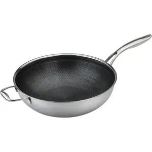 FRIELING Black Cube 12-1/2 Inch Stainless/nonstick Hybrid Wok - Silver