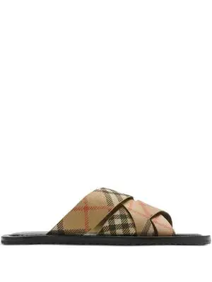 Burberry Checked Slides - Neutrals