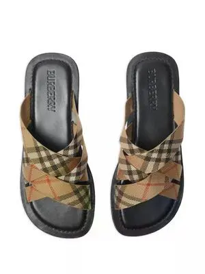 Burberry Checked Slides - Neutrals