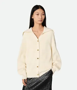 Bottega Veneta Cotton Rib Cardigan - Chalk