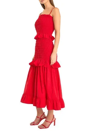 Endless Rose Ruffle Smocked Maxi Dress - Red
