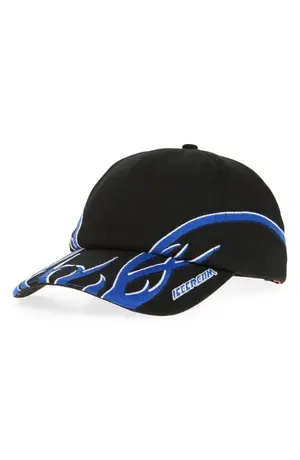 ICECREAM Flame Embroidered Baseball Cap - Black
