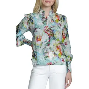 APNY Print High Neck Shirt - Aqua Multi
