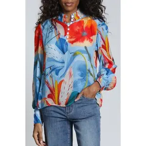 APNY APNY Print High Neck Shirt Medium Blue Multi