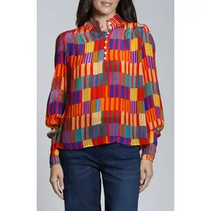 APNY Print High Neck Shirt - Red Multi