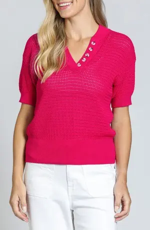 APNY Open Stitch Cotton Polo - Raspberry
