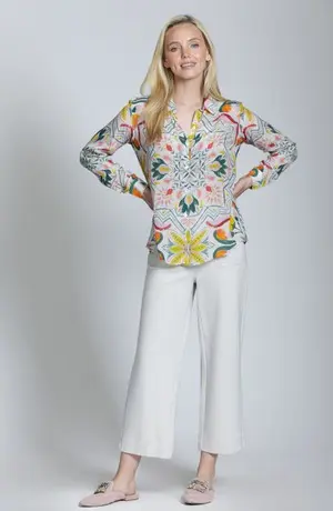 APNY Print Button-up Shirt - Green/white Multi