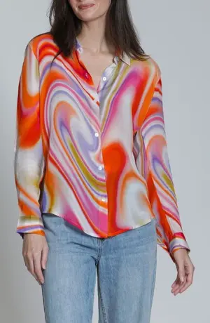 APNY APNY Printed Button-Up Shirt Orange Multi