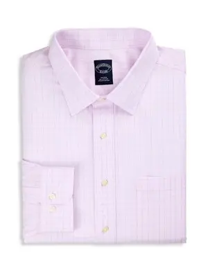 B+T ESSENTIALS FIT BY DXL Big & Tall Non-iron Glen Plaid Dress Shirt - Pink