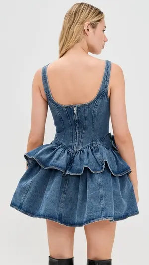 AKNVAS Devyn Denim Mini Dress With Rosette Accents