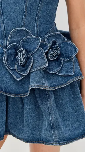 AKNVAS Devyn Denim Mini Dress With Rosette Accents