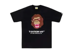 A BATHING APE Embroidery Style Souvenir Logo Tee Shirt - Black