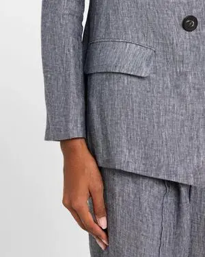Emporio Armani Double-breasted Linen Chambray Blazer - Denim Blue