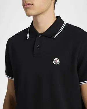 Moncler Apos;s Pique Logo Patch Polo Shirt - Black