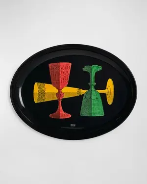 FORNASETTI Bicchieri Oval Tray - Color On Black