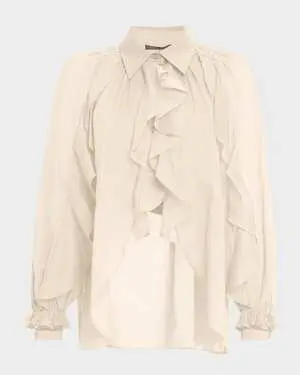 Alberta Ferretti Alberta Ferretti Ruffle Button-Down Blouse - Beige