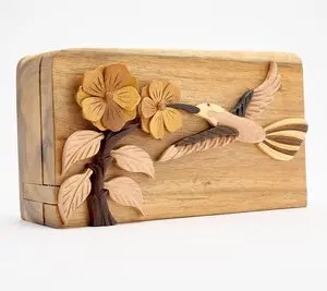 CARVER DAN'S Handcrafted Hummingbird Puzzle Box - One-color
