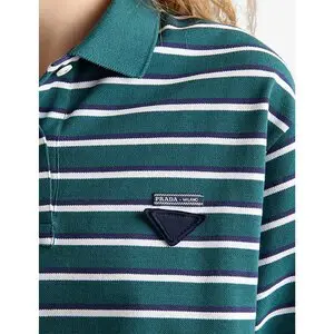Prada Cropped Striped Cotton Piqué Polo Shirt