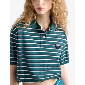 Prada Cropped Striped Cotton Piqué Polo Shirt