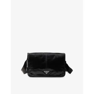 Prada Branded-plaque Patent-leather Shoulder Bag - Black