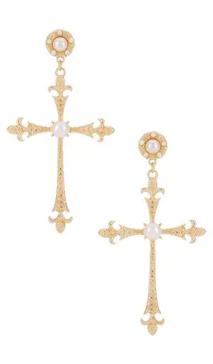 8 Other Reasons Grace Drop Cross Earrings - Gold