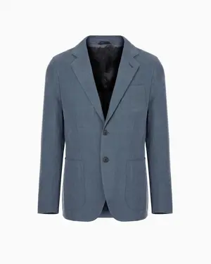 Emporio Armani Upton Line Single-breasted Jacket In Linen Canvas - Grey