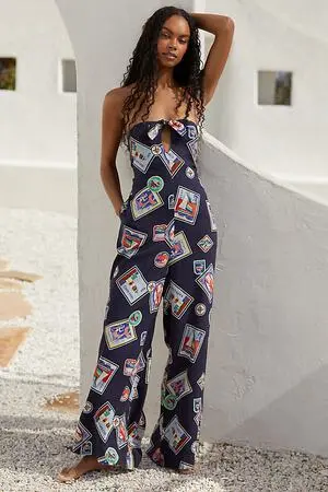 CELANDINE Linen Blend Strapless Jumpsuit