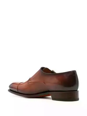 Santoni Polished Leather Monk Shoes - Brown