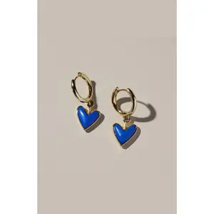 NICKEL & SUEDE Sweetheart Huggie Earrings - Blue Stone / Gold Metal