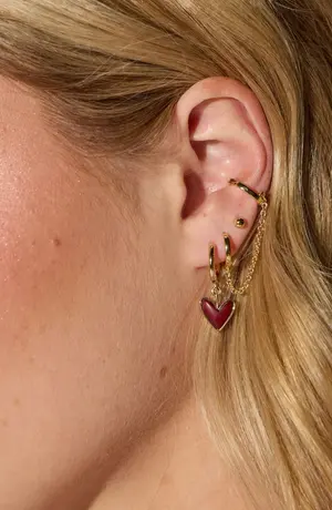 NICKEL & SUEDE Sweetheart Huggie Earrings - Maroon Stone / Gold Metal