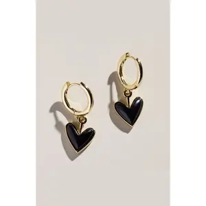 NICKEL & SUEDE Sweetheart Huggie Earrings - Onyx/gold Metal