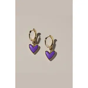 NICKEL & SUEDE Sweetheart Huggie Earrings - Purple Stone / Gold Metal