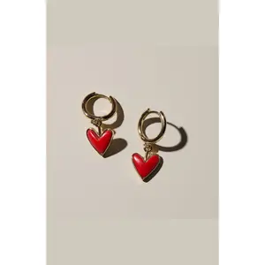 NICKEL & SUEDE Sweetheart Huggie Earrings - Red Coral /gold Metal