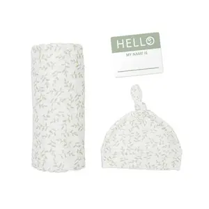 LULUJO Hello World Hat & Swaddle Set Greenery