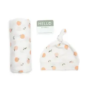 LULUJO Hello World Hat & Swaddle Set Peaches